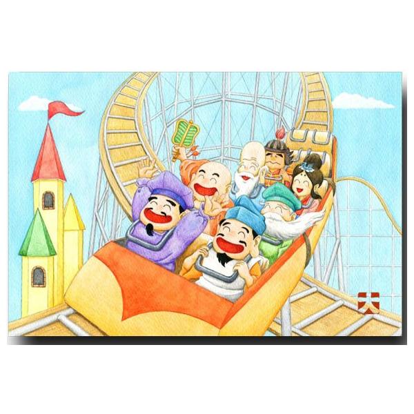 イラストレーターおおにしさとるの水彩と色鉛筆で描く暖かく柔らかなイラストです。七福神のポストカードはほのぼのとあったかい絵葉書です。・紙製品・日本製