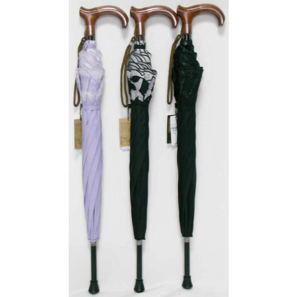 オーガンジーの縁取りにカットワーク刺繍の綺麗なバラ柄が映えます。しかもUVカット加工の嬉しい晴雨兼用ステッキ傘（つえ傘）です。手開き。手元は成型樹脂、握りの幅約13cm、内側約6.5cm。サイズ：【親骨55m×8本骨、最短68cm（対応身長...