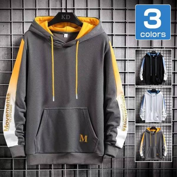 パーカー メンズ 配色 切り替え プルオーバー フード付き 上着 羽織り アウター トップス 長袖 コーデ カジュアル オシャレ 通勤 通学 厚手 秋 冬【品　番】shaoshan47【カラー】ホワイト、ブラック、グレー【サイズ】XL（日本...