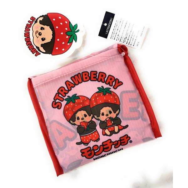 モンチッチ　いちごstrawberryかわいい　人気の　折りたたみエコバック