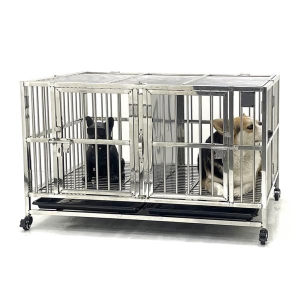 ? 1匹の犬/2匹の犬が使用できます: 中央の仕切りは自由に出し入れでき、使用することも使用しないこともできます。 棚板使用時は2匹のわんちゃんを置いて離すことができます。 対立する2匹の犬を育てるのに非常に適しています。? 3ドア開閉設計...