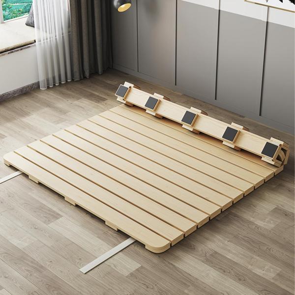 「折りたたみ式デザイン」木製のすのこベッド クイーンは、巻き上げ式および折りたたみ式のデザインを採用しており、保管や持ち運びが簡単です。このベッドフレームはコンパクトな家やゲストルームに最適です。 「高品質の無垢の松材」無垢の松材で作られた...