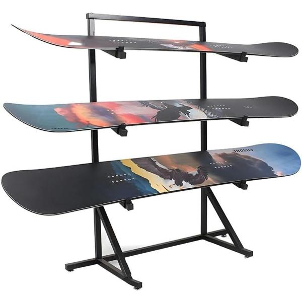 ? 素材：金属を使用し、表面には酸化皮膜と塗装層が施されているため、安定性と耐久性に優れています。ご家庭、ジム、スタジオ、商業施設など、あらゆる用途に最適です。? スタンディングスノーボードホルダー：この収納ラックは、乱雑なスノーボードを整...