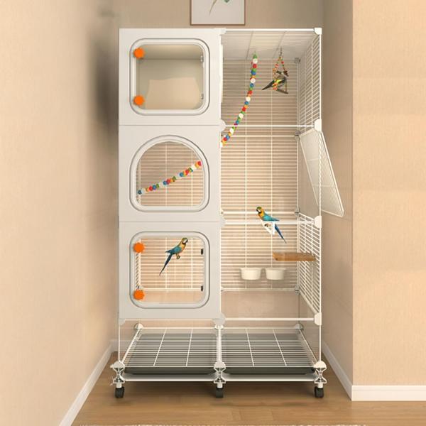? 広いスペースと繁殖環境：インコが自由自在に動き回り、快適に繁殖できる十分なスペースを提供。付属の飼育箱は巣作りに適した安全な環境を整える。? お手入れが簡単なトレイ設計：鳥かごの底に設置されたトレイは取り外しやすく、ゴミを捨てることで常...