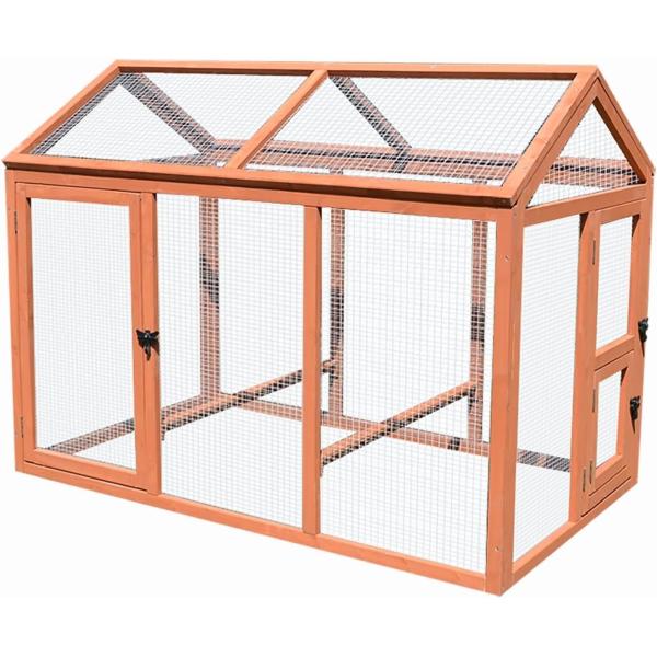 ? 高品質素材：無垢材とステンレスメッシュを使用し、環境にやさしいニスでコーティングされた特大鳥小屋。風や日差し、雨に強い設計で、ペットに快適で安全な環境を提供します。? 多用途設計：家庭、動物園、ペットショップなどでの使用に適しています。...