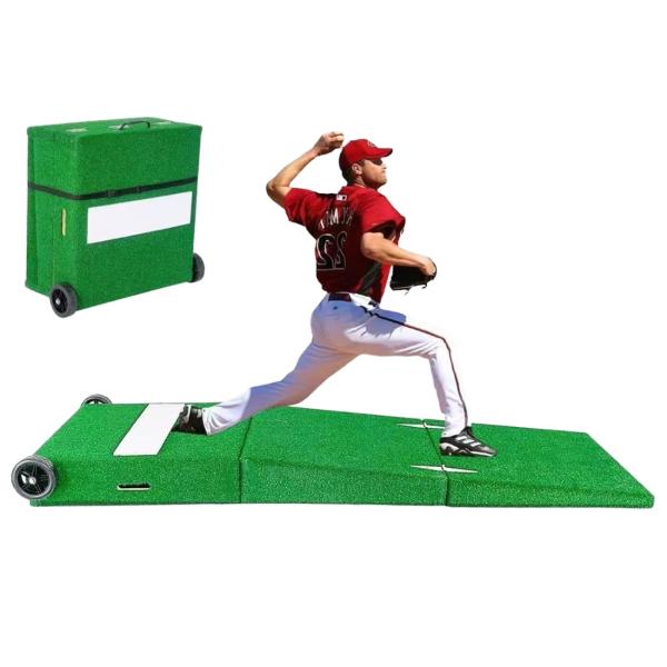 ? 【耐久性に優れた高品質構造】：厳選された高耐久素材を使用し、摩耗や衝撃に強く、長期間の使用にも耐える設計。表面は柔らかく、投球時の関節への負担を軽減し、安全性も考慮されています。? 【持ち運びが簡単】: 内蔵のハンドルと2つの大きな車輪...