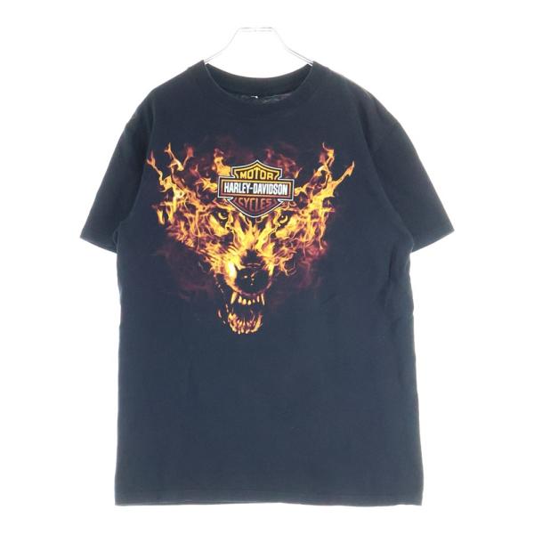 [商品番号]1426B250009[ブランド]VINTAGE（ヴィンテージ）[モデル]Harley-Davidson ファイアーパターン ウルフ 両面プリント 半袖Tシャツ クルーネックカットソー ブラック[販売店舗]AWESOME高円寺店