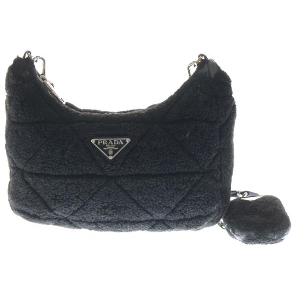[商品番号]1625L140004[ブランド]PRADA（プラダ）[モデル]シープファー ショルダーバッグ 黒 ファー トライアングルロゴ 三角プレート ポーチ 1BC151[販売店舗]BRING札幌店