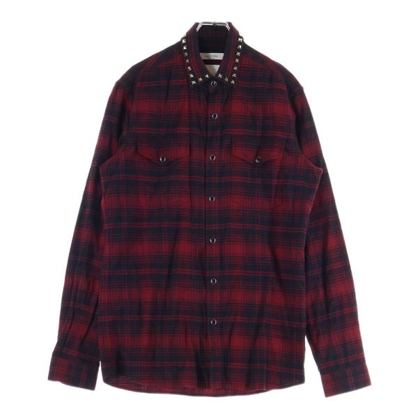 [商品番号]2126A040031[ブランド]VALENTINO（ヴァレンティノ）[モデル]スタッズ装飾 チェック柄 長袖シャツ レッド QV3AB7274PH[販売店舗]BRING京都河原町店