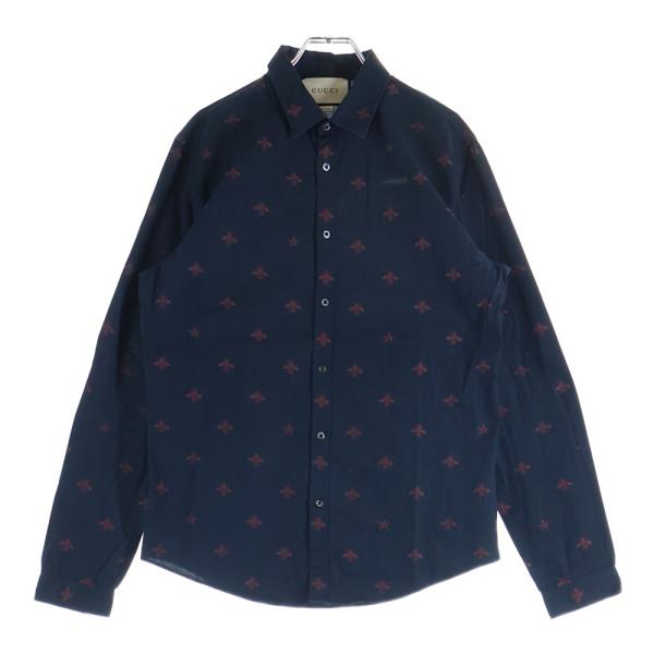 [商品番号]3026B100015[ブランド]GUCCI（グッチ）[モデル]Bee Star Print Button Down Shirts ビー スター プリント長袖シャツ ネイビー 408602 Z374A[販売店舗]BRING心斎橋店