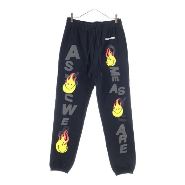 [商品番号]3525L290021[ブランド]READY MADE（レディメイド）[モデル]ファイヤー スマイルプリント スウェットパンツ ブラック RE-CO-BK-00-00-107[販売店舗]BRING 渋谷店