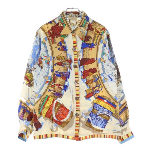 [商品番号]4025J280169[ブランド]HERMES（エルメス）[モデル]PRIERES AU VENT 風の中の祈り シルクスカーフ 総柄プリント 長袖シャツ マルチカラー ベージュ/ブルー レディース[販売店舗]BRING京都河原町店