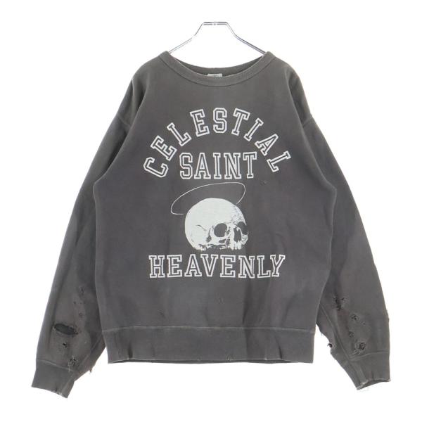 [商品番号]4026A130012[ブランド]SAINT MICHAEL（セントマイケル）[モデル]21AW スカル プリント ヴィンテージ加工 クルーネック プルオーバースウェット トレーナー チャコール/グレー SM-A21-0000-...
