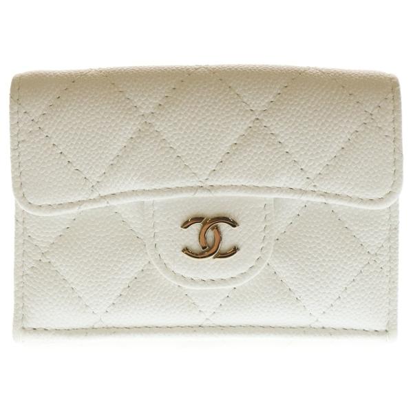 [商品番号]4026B070008[ブランド]CHANEL（シャネル）[モデル]マトラッセ 三つ折りコンパクトウォレット キャビアスキン ゴールド金具 ホワイト AP0230B[販売店舗]BRING福岡天神店