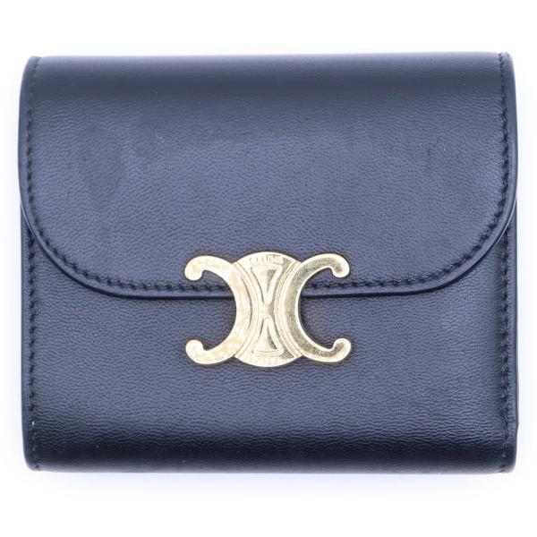 [商品番号]4926B210024[ブランド]CELINE（セリーヌ）[モデル]トリオンフ スモールフラップウォレット 三つ折り財布 ブラック カーフスキン 10D783DPV.38NO ゴールド金具[販売店舗]BRING WASTE_NOT