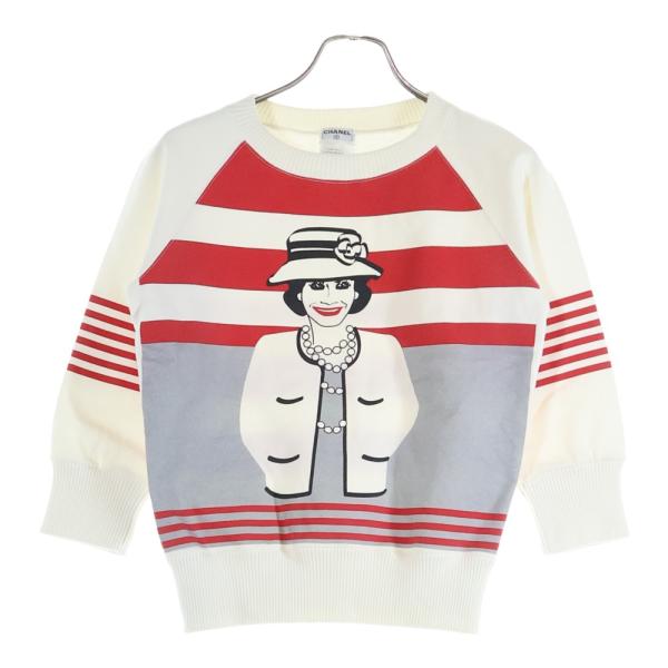 [商品番号]5825L120012[ブランド]CHANEL（シャネル）[モデル]01AW マドモアゼル ボーダー柄プリント クルーネック プルオーバースウェット トレーナー ホワイト/レッド レディース P18590V10779[販売店舗]...