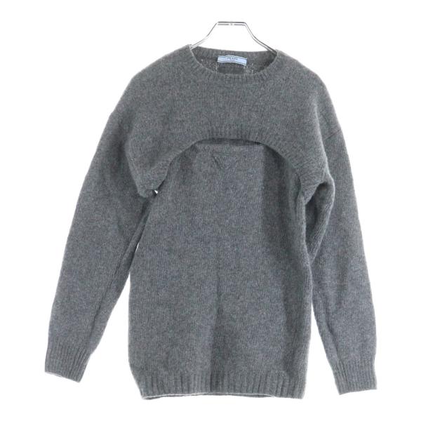 [商品番号]7525L070022[ブランド]PRADA（プラダ）[モデル]22AW トライアングルロゴ カシミヤ混 ウール アンサンブルニット セーター クルーネック 長袖 キャミソール グレー レディース 20114[販売店舗]BRIN...