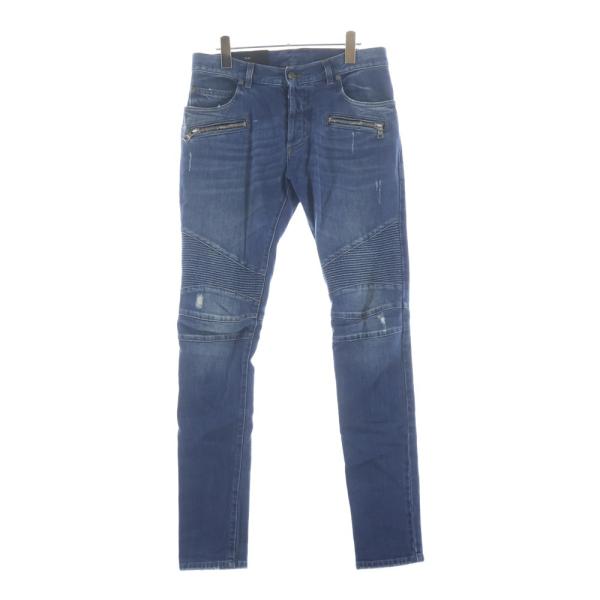 [商品番号]8226C290002[ブランド]BALMAIN（バルマン）[モデル]4ポケット ダメージ加工 バイカーデニムパンツ スリム MG005DB68 インディゴ[販売店舗]BRING大宮店