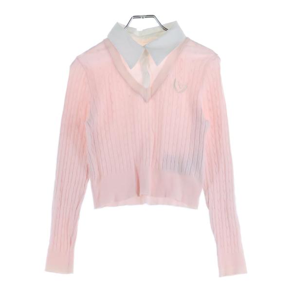 [商品番号]9025L120016[ブランド]NO BRAND（ノーブランド）[モデル]Treat urself トリートユアセルフ ドッキングカラーデザイン ロゴ刺繍 Vネックニット セーター ピンク レディース 1241-0076-TR...