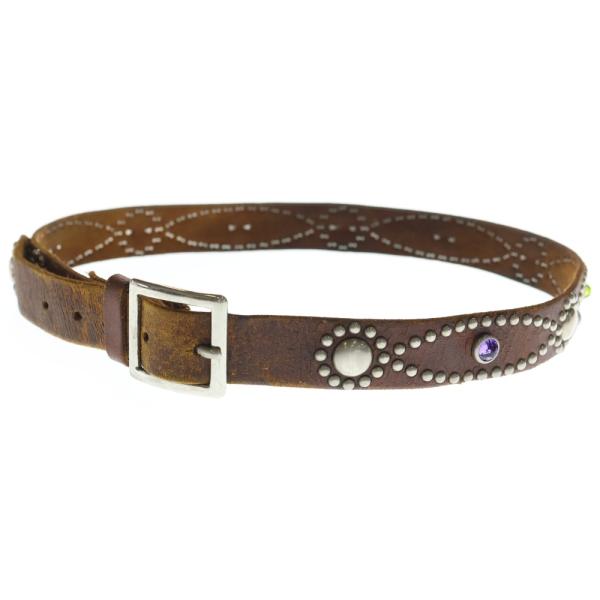 [商品番号]9026A270136[ブランド]WOLF'S HEAD（ウルフズヘッド）[モデル]マルチカラーストーン レザー スタッズベルト ブラウン[販売店舗]BRING大宮店