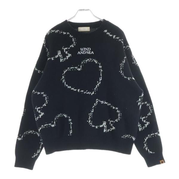 [商品番号]9026A300020[ブランド]WIND AND SEA（ウィンダンシー）[モデル]スートデザイン ロゴ刺繍 クルーネック コットンアクリルニット セーター ブラック WDS-0-HTSP-25-Q2-KN-02[販売店舗]B...