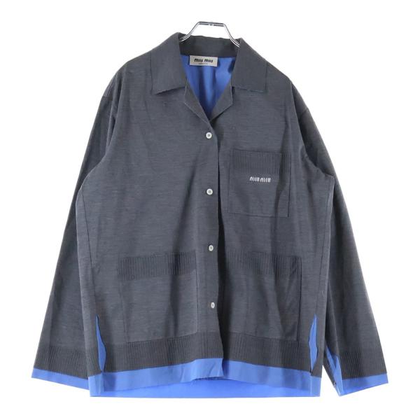 [商品番号]9026C260097[ブランド]miumiu（ミュウミュウ）[モデル]24AW Camicie Maglia Popeline Shirt カミーチェ マグリアポプリン オープンカラー長袖シャツ レディース グレー/ブルー M...