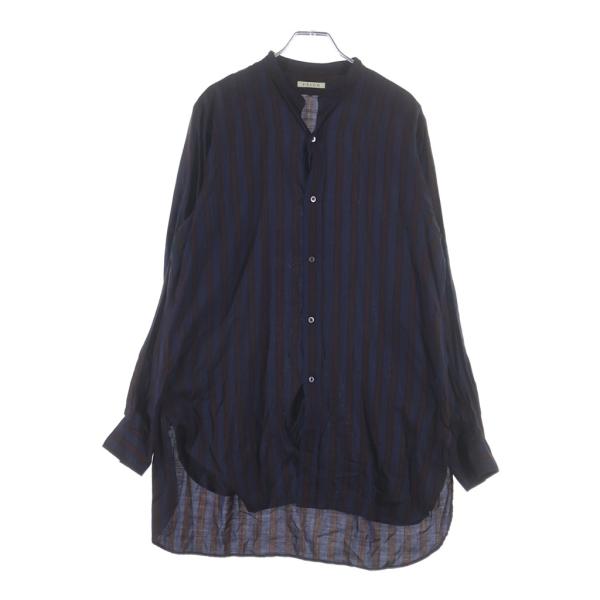 [商品番号]9026D230025[ブランド]HEUGN（ユーゲン）[モデル]ROB WINE STRIPE テンセルストライプバンドカラーシャツ ネイビー/ブラウン SHIRT077[販売店舗]BRING オンラインショップ
