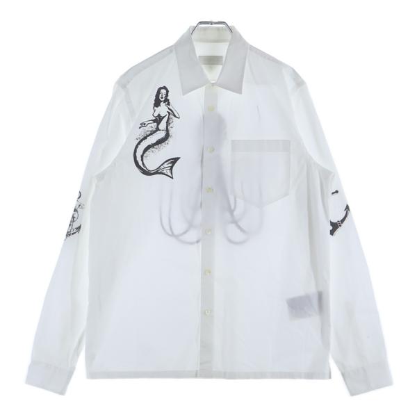[商品番号]9026D250022[ブランド]PRADA（プラダ）[モデル]22SS BIANCO POPELINE SIMBOL COTTON SHIRT ビアンコ ポプリン シンボル タトゥー プリントデザイン レギュラーカラー 長袖シ...