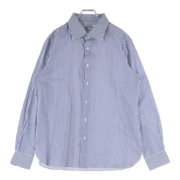[商品番号]9225L140083[ブランド]HERMES（エルメス）[モデル]CHEMISES SUR MESURE セリエボタン ストライプ コットン 長袖シャツ ホワイト/ブルー[販売店舗]BRING京都河原町店