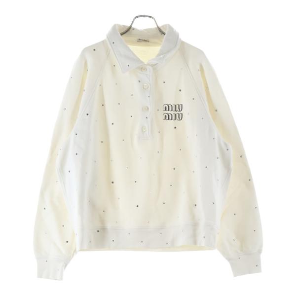 [商品番号]9226C020030[ブランド]miumiu（ミュウミュウ）[モデル]ロゴプリント ラインストーン スウェット プルオーバー 長袖ポロシャツ ホワイト レディース MJL724 1ZFR[販売店舗]BRING：RED新宿東口店
