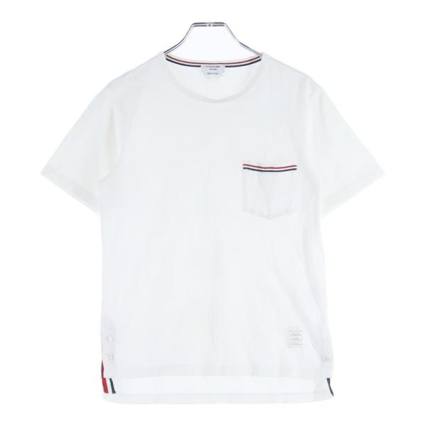 [商品番号]9625L260076[ブランド]THOM BROWNE（トムブラウン）[モデル]トリコロールライン クルーネック 半袖 ポケット Tシャツ カットソー ホワイト MJS010A-01454100[販売店舗]BRING福岡天神店