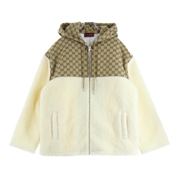 [商品番号]9625L270035[ブランド]GUCCI（グッチ）[モデル]24AW GGインターシャウールフリース 切り替え フーデッド ジップアップ ジャケット ベージュ/アイボリー 798503[販売店舗]BRING WASTE_NOT