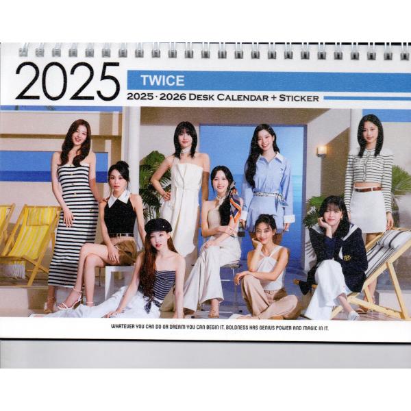 構成：TWICE(トゥワイス)卓上カレンダー /2025-2026年(2年分) 1点、ステッカーシール1、ポストカード１付き。サイズ： 約225ｍｍ ×150ｍｍ