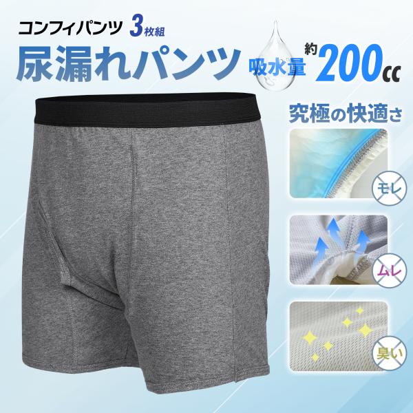 尿漏れパンツ 紳士 男性 大きいサイズ 失禁 前開き 200cc【こんなお悩みありませんか？】- トイレ後、尿がズボンにしみないか心配（尿ジミ）そんな「おっかけ漏れ」「軽失禁」「ちょい漏れ」の不安を解消するボクサーパンツがあります。- 自分...