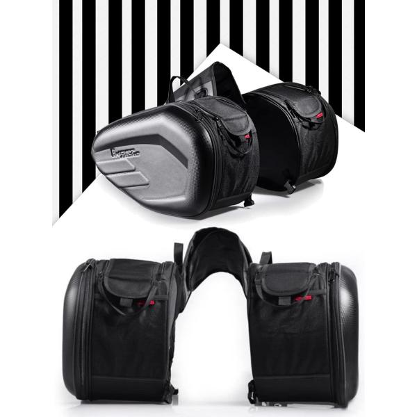 スッキリとしたシンプルなデザイン、付属のベルト２本でしっかりと固定、パイプ、バーなどに取付可能。使用中の危険を避けるためバイク サイドバッグ 、しっかりと取り付けてください製品データ バイク用サイドバッグ 大きなストレージ容量、ツールを格納...