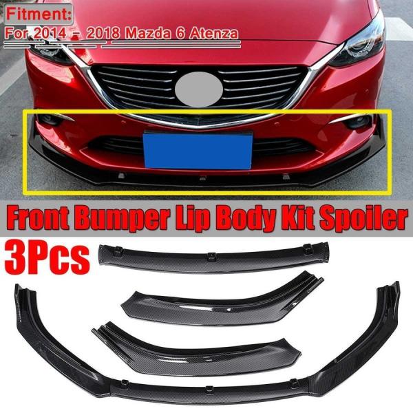 014 - 2018マツダ6アテンザカーボンファイバールックフロントバンパーリップカバートリム3個パッケージ付属:3ピース/セットフロントバンパーリップボディキット (含むアクセサリー)フィットメント:2014 - 2018マツダ6アテンザ...