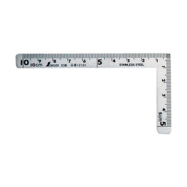 カラー：シルバースタイル：三寸法師 ステン 10×5cm 表裏同目精度 ●直角度:100mmにつき0.1mm以下 ●長さの許容差:+-0.2mm以下表目盛 ●長枝:外目盛10cm 内目盛1mmピッチ10cm ●短枝:外目盛5cm 内目盛1m...