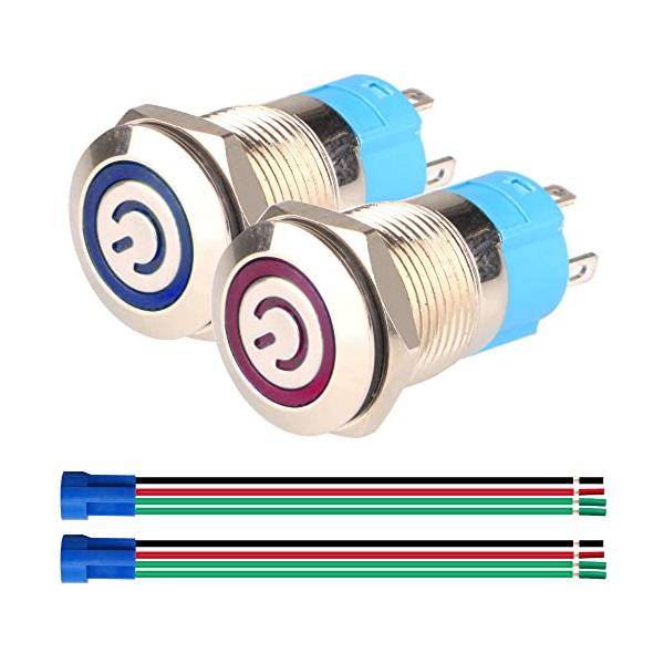 カラー：赤+青?高品質の金属材料とIP65防水保護は、湿ったまたはほこりの多い環境で使用することができます?押しボタン穴径：12mm、ボタンを押す穴糸：0.75mm。不銹鋼lシェル、100％の真新しい、高品質、50万サイクルの機械的寿命?ス...