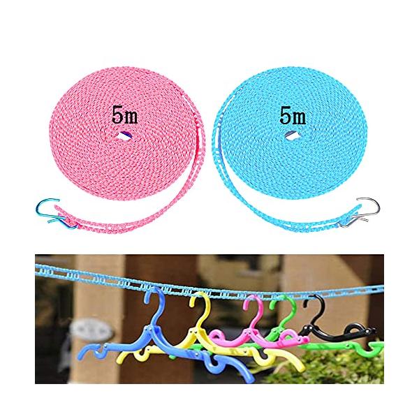 カラー：ブルーセット内容：洗濯ロープｘ2個サイズ：長さ50m*幅1.8cm使いやすい：何にでも巻き付けて、それ自体に引っ掛けて持ち上げることができます。2つのステンレス鋼のフックは便利です。この物干しロープは、衣類を掛けるのが非常に簡単で、...