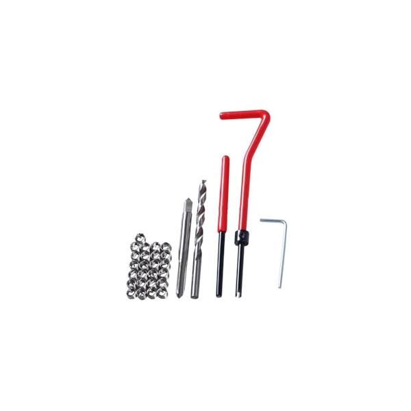 【セット内容】ねじス リーブM5×25枚、ねじタップM5×1枚、ツイストドリル×1枚、修理レンチx2枚、小型レンチ×1枚。【素材】M5ねじス リーブステンレス鋼。ツイストドリル＆タップ：HSS。【特徴】つぶれたメネジの修正に使用するネジ山修...