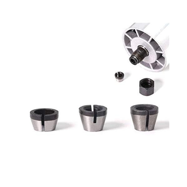 【パッケージ内容】3本セットコレットチャック 1/4インチ トリマ用【3サイズ】軸径：6mm 、 全長8.4mm。軸径：6.35mm（1/4 インチ） 、全長8.4mm。 軸径：8mm 、全長7mm。【高品質の素材】コレットチャックは高品質...