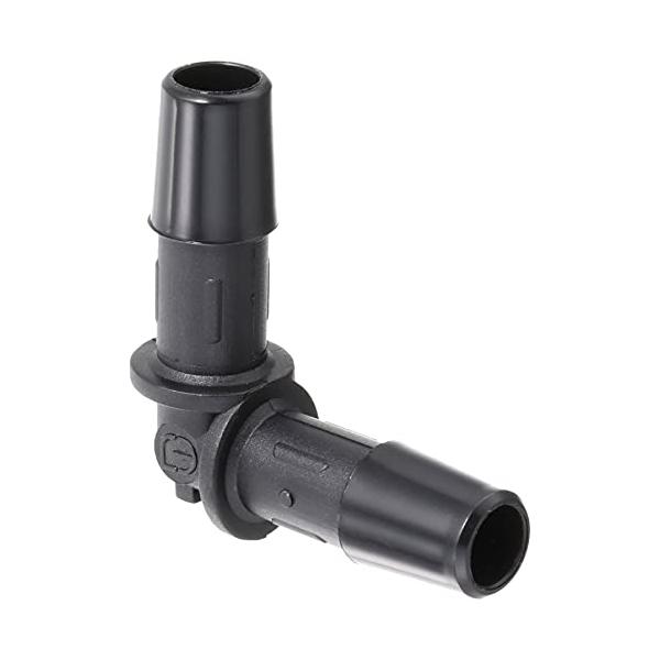 カラー：ブラックサイズ：8mm 8mmサイズ:8mm-8mm材質:樹脂内容数:1個使いやすいL型ホースコネクターに目立たないブラックが登場同径のL型とサイズ変換できる2種類のパターンを準備