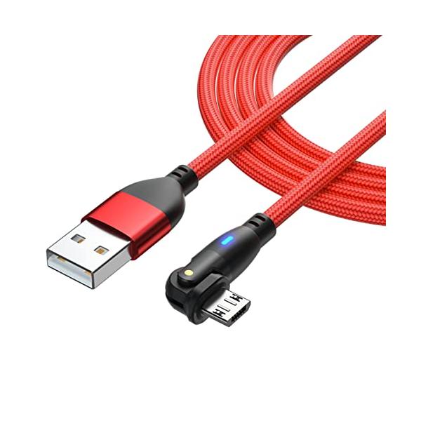 カラー：レッドサイズ：1m1.【180°回転可能デザイン＆安全性が抜群】USB Type-A to micro b充電ケーブルはL型+180°回転の最新設計を採用している。このケーブルは室内、オフ ィス、デート、車の運転、ゲームなどで使用で...