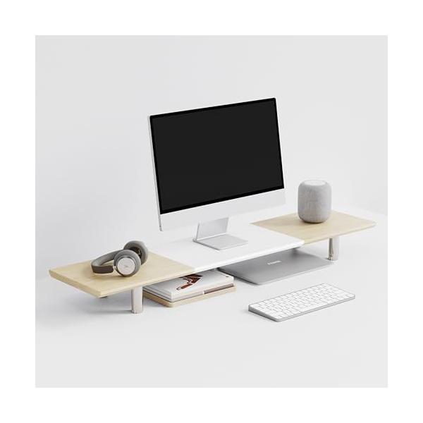 カラー：オーク＆白サイズ：100cm・【横幅100cmの机上台・収納便利】モニター下の空間は収納スペースが付き、キーボードやマウスなど周辺機器、タブレットなどを一気に収納できます。デスクの周りはすっきりになれ、作業スペースも広めます。・【お...