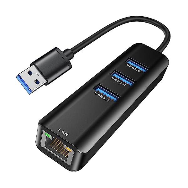 カラー：ブラック?【有線LANアダプター】:ABLEWEのusb lan変換アダプター、ギガビットイーサネットポートと3つのUSB 3.0ポートが装備されています。 安定した有線ネットワークを提供すると同時に、より多くのアクセサリーを拡張す...