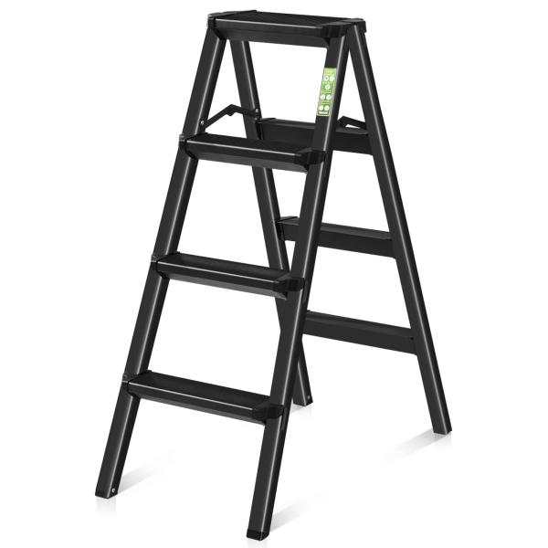 カラー：ブラックサイズ：四段★【商品寸法】広げた状態：幅41cm×奥行73cm×高さ97cm 　収納時：幅41×奥行16cm×高さ103cm、コンパクトなデザイン、空間を省いて、狭い場所でも収納られます。★【商品素材】アルミ製で、耐荷重は1...