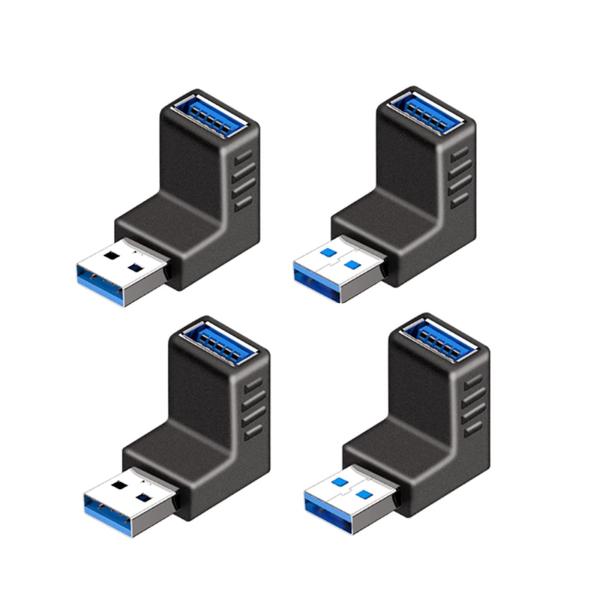 カラー：ブラック上向き/下向き【90° L字型デザイン】USB3.0 A(オス) - USB A(メス)L字型のUSB 直角 アダプタです。パッケージ内容：2種類セット、各種類2個で計4個セット。上向きと下向きのL字型デザインを採用し、多種...
