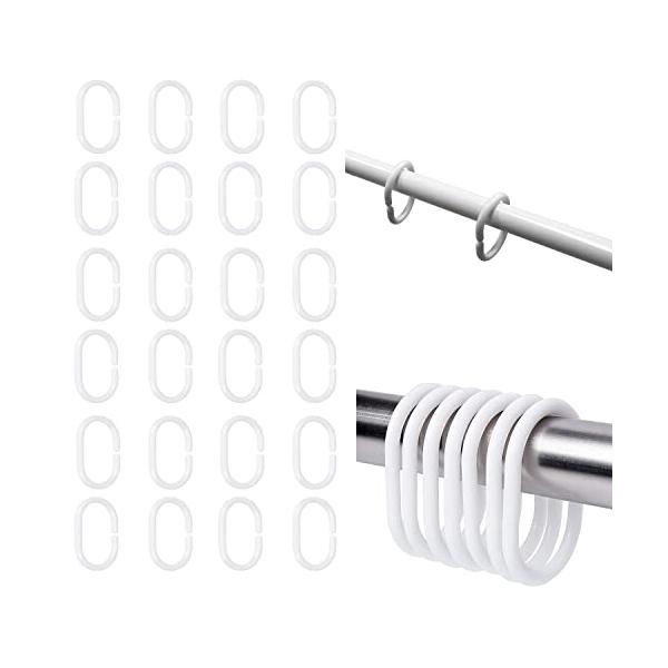 カラー：ホワイト【優れた品質】これらのシャワーカーテンフックは高品質の白いプラスチック製で、耐久性があり、軽くて柔軟です; プラスチック素材で、濡れたバスルームでリングが錆びる心配はありません.【静音】プラスチック製のカーテン リングは、シ...
