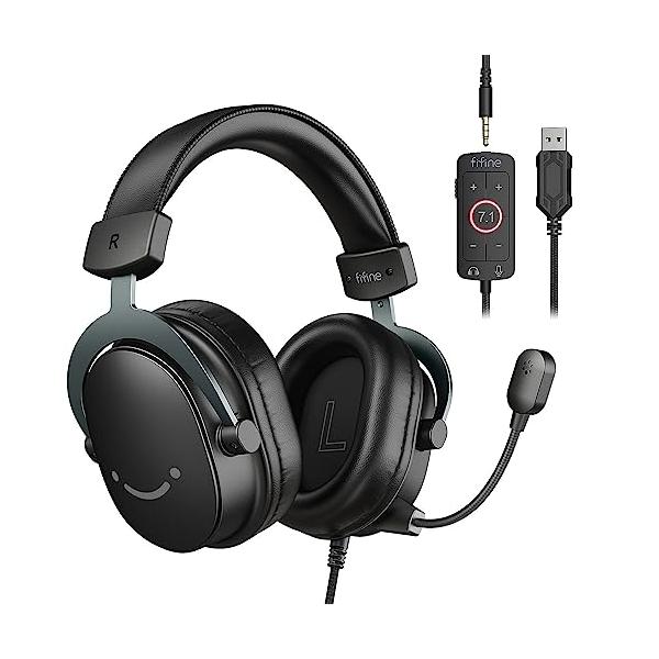 カラー：ブラック【真に没入感のあるゲーム体験を提供する】FIFINE Ampligame H9ゲーミングヘッドセットは 7.1サラウンドサウンドと50mm大型ドライバーユニットを搭載しています。ゲームの音楽と効果音をリアルに再現し プレイヤ...