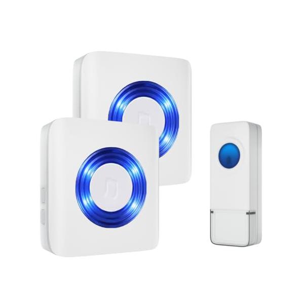 カラー：ホワイトサイズ：1送信機+2受信機【400Mのワイヤレス範囲】ワイヤレスチャイムの信号範囲は無障害の環境で最大400Mに届けます。数部屋離れていても、別のフロアにいても、訪問者を見逃す心配はありません。 広い住宅、アパート、オフ ィ...